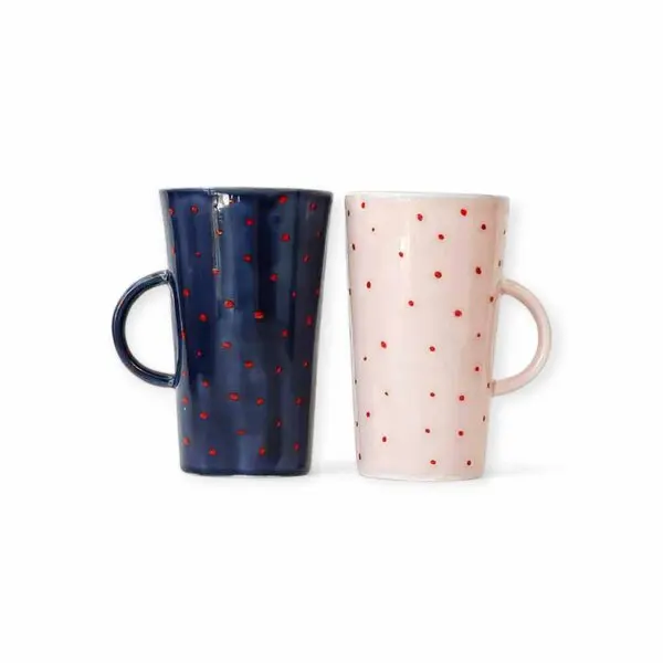 Lali Design Studio Blue / Pink Enjoy Mixed Dots Tall Coffee Mugs Set Of Two Porcelain - Blue/pink