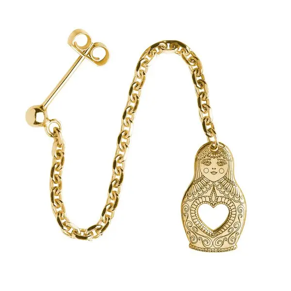 CARTERGORE Russian Doll Single Long Drop Earring - Gold