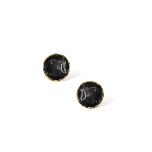 RETRO CHIC Black / Gold Black Enamel Ripple Earrings - Black/gold