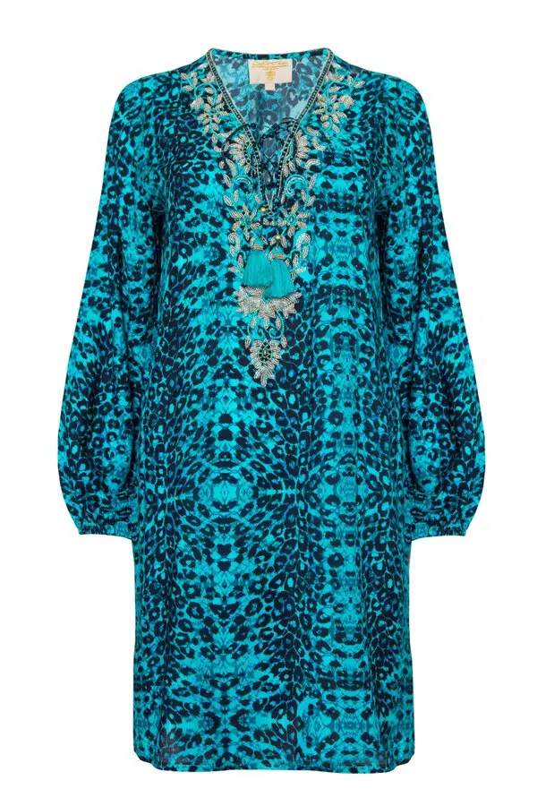 SOPHIA ALEXIA Leopard Lagoon Maldives Beaded Kaftan - Green