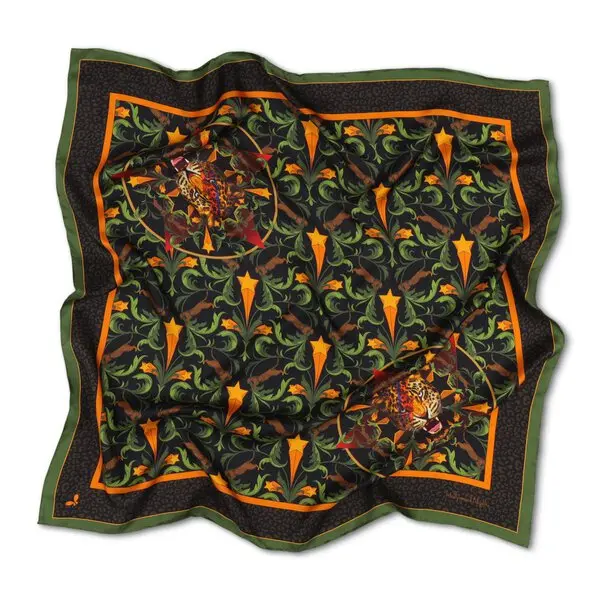 Henelle Gold / Black / Neutrals Hollywood Nights Large Silk Scarf - Gold/black
