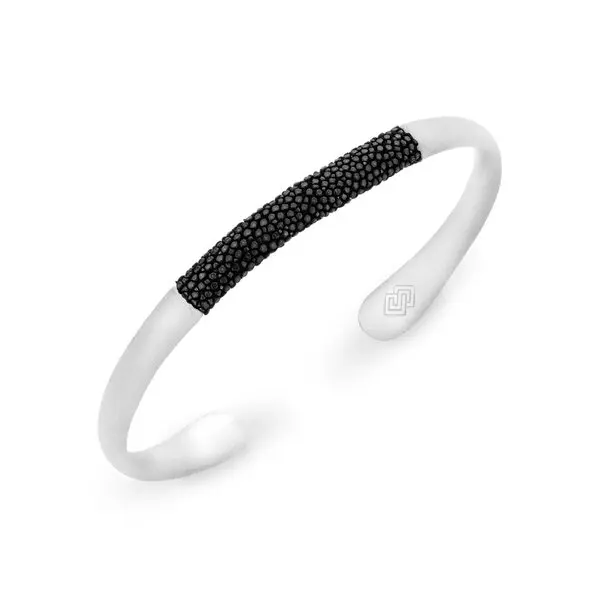 SALLY SKOUFIS Black / Silver Marino Cuff With Galuchat Noir With Brushed Sterling Silver - Black/silver