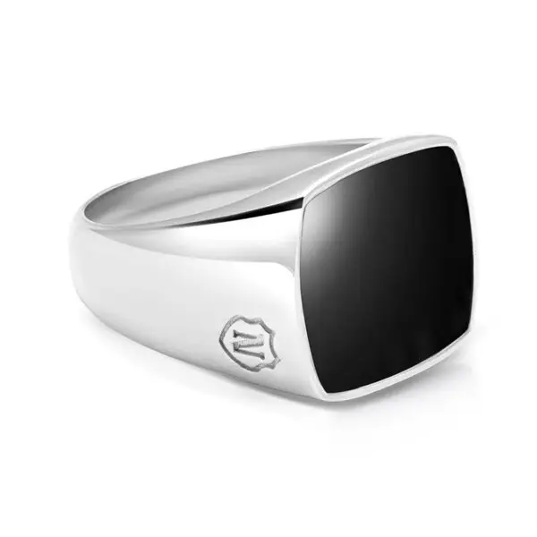 NIALAYA JEWELRY Silver / Black Silver Signet Ring With Onyx - Silver/black
