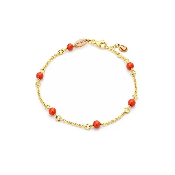 UNALOE Gold / Red Gold Vermeil Mediterranean Red Coral Chain Bracelet – Elegant Minimal Coral Jewelry - Gold/red