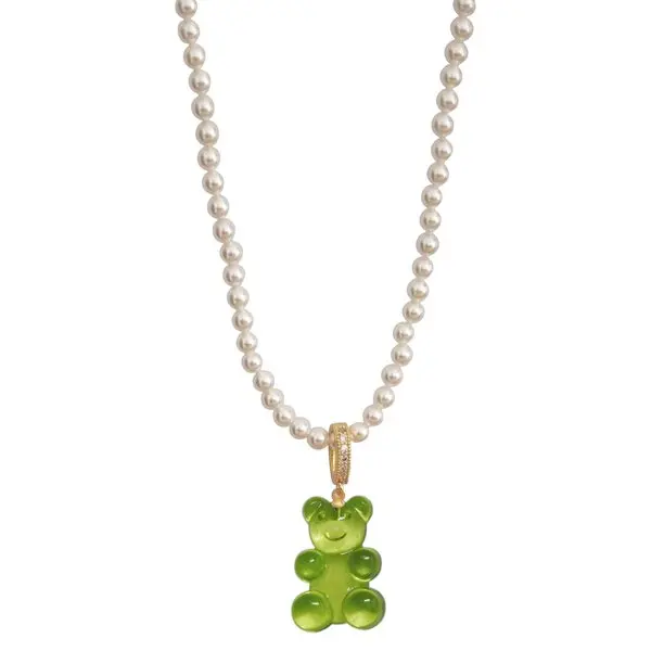NINEMOO Shell Bead Necklace And Gummy Bear Pendant - Green