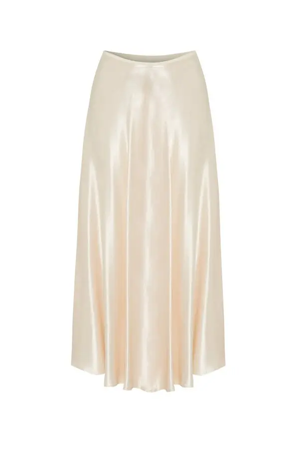 EXQUISE Neutrals Regular Shiny Satin Flared Midi Skirt Ecru - Beige