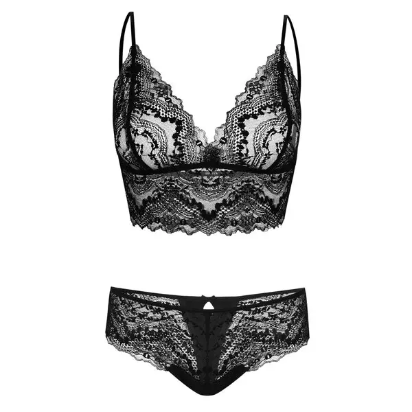 OH!ZUZA NIGHT&DAY Secret Lace Lingerie Set Bralette & Brazilian Briefs - Black