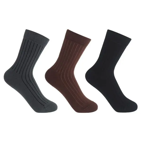 PEPER HAROW - MADE IN ENGLAND Three Pack Essential Socks Stone - Black/brown