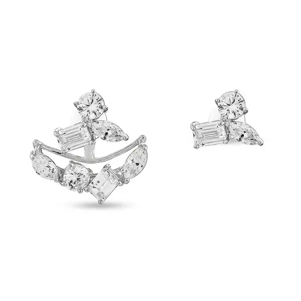 SALLY SKOUFIS Silver / White Emergence Ear Jacket With Made Cz Diamond Stimulant In Sterling Silver - Silver/white