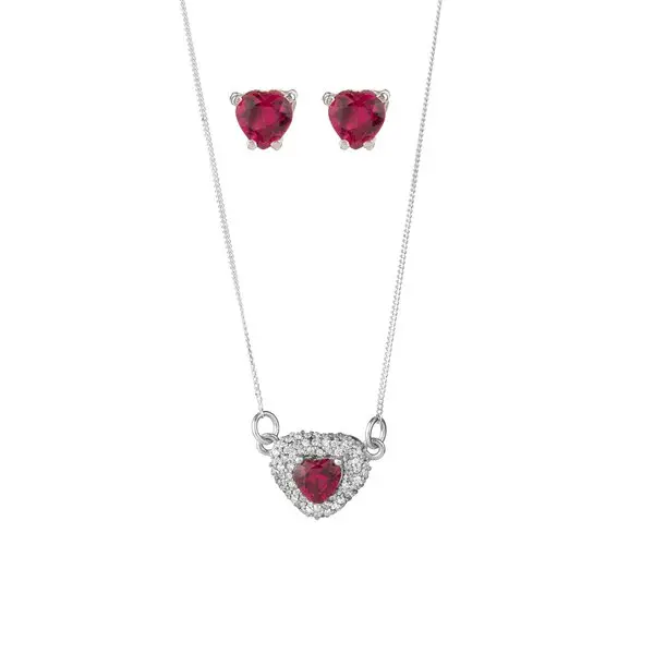 CHIARELLA Silver / Pink Set Corazón Multi Circones – Fuchsia: Necklace + Earrings - Silver/pink