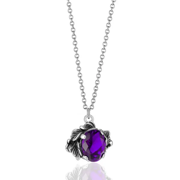 UNALOE Silver / Purple Coleus Ovalis Sterling Silver Necklace With Oval Violet Zirconia Leaf Pendant – Elegant Jewelry - Silver/purple