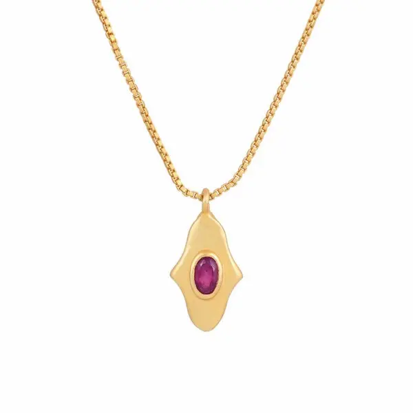 OPIUM JEWELS Gold / Red Birthstone Hamsa Necklace In Garnet January - Gold/red