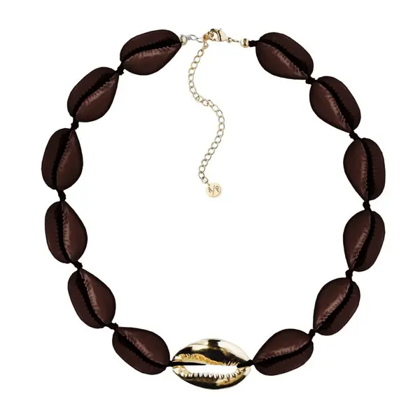 ADRIANA PAPPAS DESIGNS Metal Shell Accent Choker Shiny Gold Filled - Brown