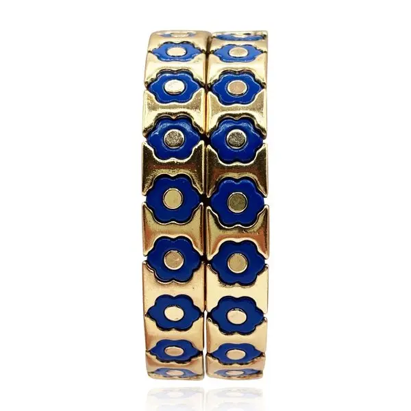 MICHAEL NASH JEWELRY Mirella Navy And Gold Enamel Two-strand Elasticized Bracelets - Blue