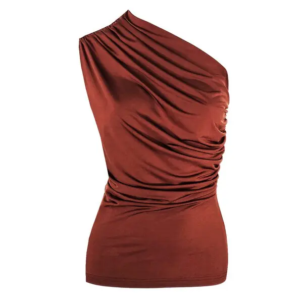 ME & THEE Brown / Red Pass The Buck Henna One Shoulder Top - Brown/red