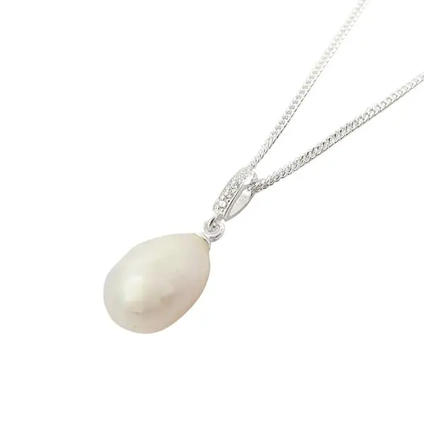 HARFI White / Silver Dainty Peal Pendant Sterling Silver Necklace - White/silver