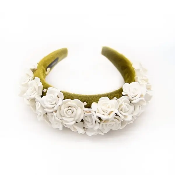 ADIBA Olive Green Floral Vanilla Headband - Green/white
