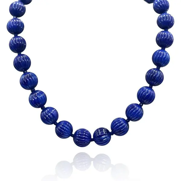 MICHAEL NASH JEWELRY Vicenza Sapphire Carved Sixteen Inches Melon Bead Necklace - Blue