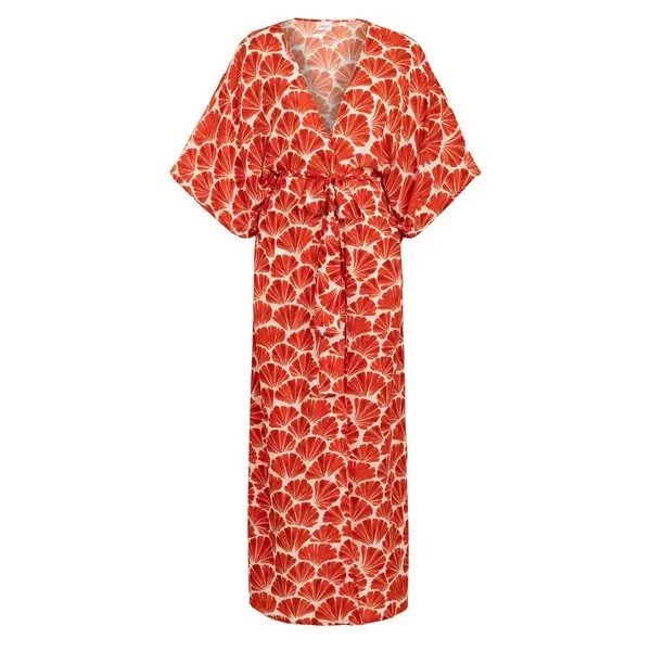 LILAMIE Bali Long Sleeve Viscose Duster - Red
