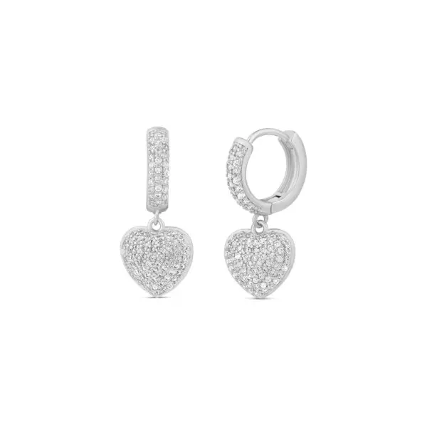 SHYMI Pave Heart Dangling Earrings - Silver