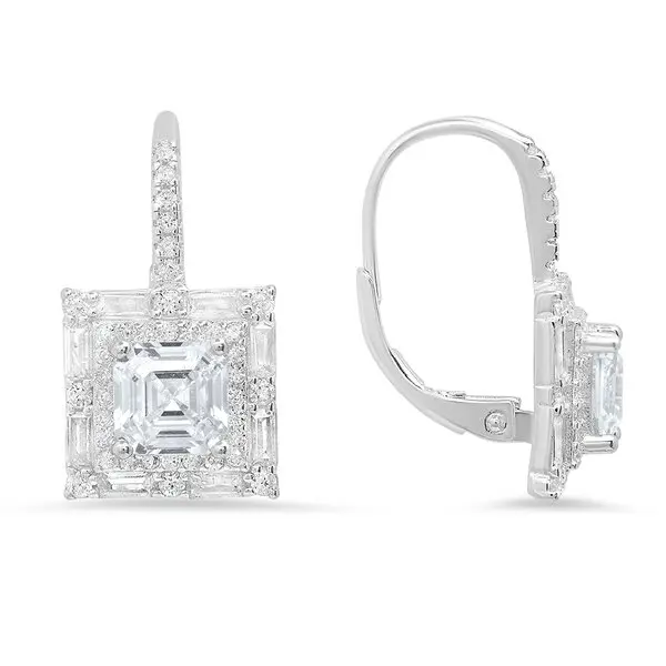 KYLIE HARPER Asscher Cut Halo Diamond Cz Leverback Earrings In Sterling - Silver