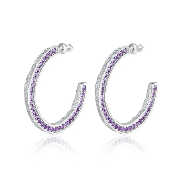 CLASSICHARMS Silver / Yellow Silver Zirconia Molten C-hoop Earrings - Silver/yellow