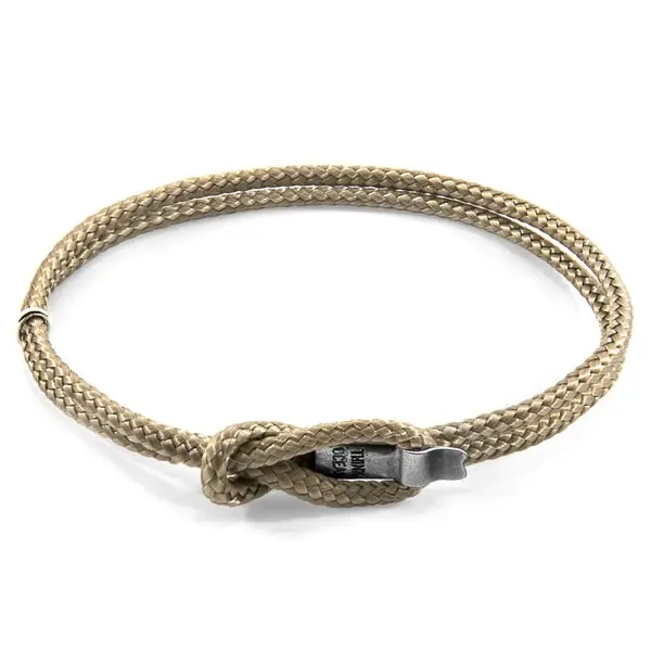 ANCHOR & CREW Neutrals Sand Brown Think Ocean Signature Silver & Rope Bracelet - Brown/gray