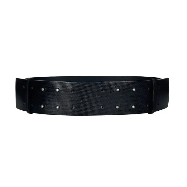 HAUTE CUIR Textured Myrrha Wide Leather Belt - Black