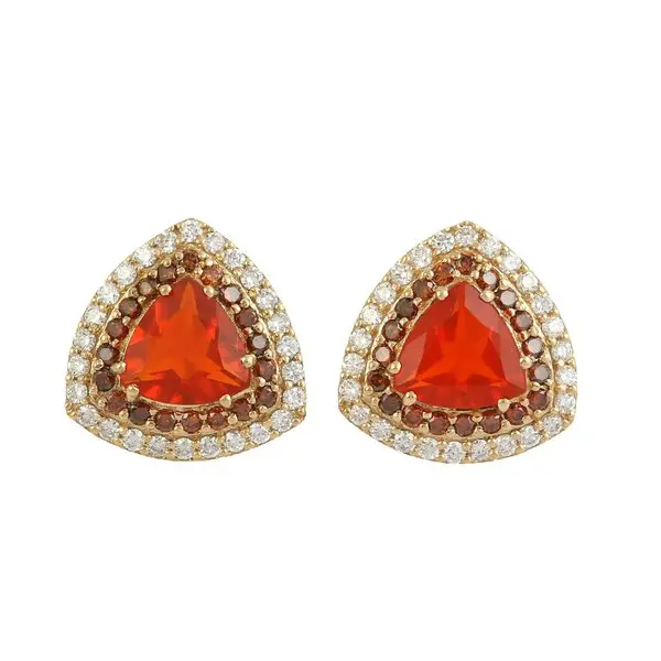 ARTISAN Yellow / Gold Fire Opal & Diamond Stud Earrings In 18k Yellow Gold - Yellow/gold