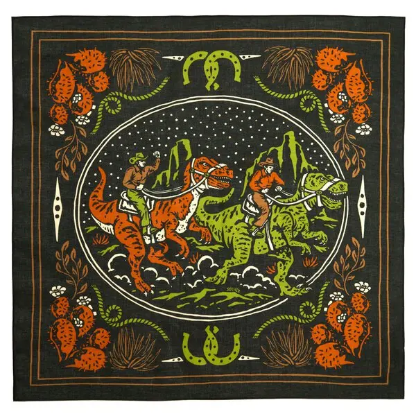 SQUAÏR Dust And Thunder Antique Moss Cotton Bandana - Blue/green
