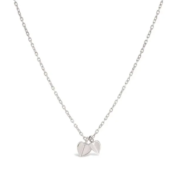 DINNY HALL Silver / White Bijou Folded Heart Silver Duo Pendant - Silver/white