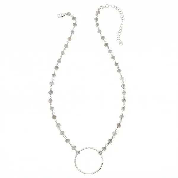 HEATHER HAWKINS Large Hammered Circle Necklace Sterling Silver Labradorite - Blue