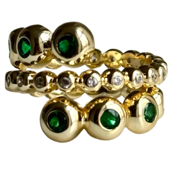 LAURA GRAY Gilt Sterling Bezel Emerald Crystal Ring - Green