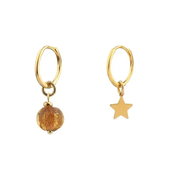 CHIARELLA Brown / Gold Murano Glow Hoop Earrings- Brown - Brown/gold