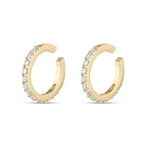 SPERO LONDON Cubic Zirconia Sterling Silver Ear Cuff No Piercing Pair - Gold