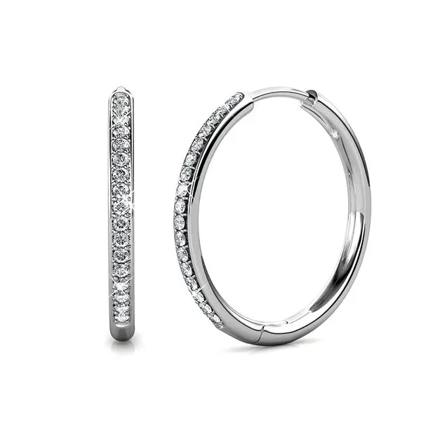 HARFI Round Hoop Earrings With Certified Austrian Crystals - Silver