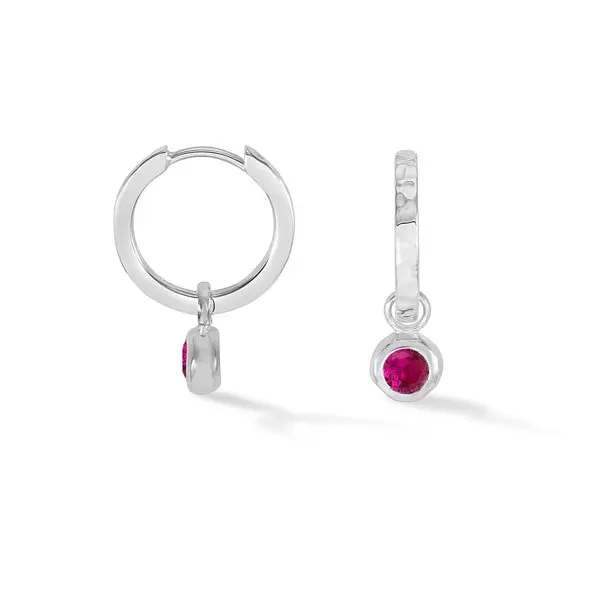 DOWER & HALL Ruby Hammered Huggie Hoops - Silver