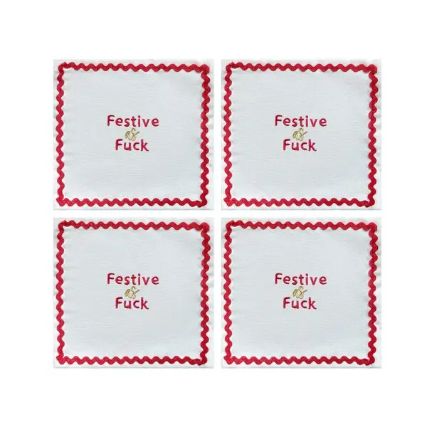 LILLY LOVES Festive & Fuck Cocktail Napkin Set Four - Red