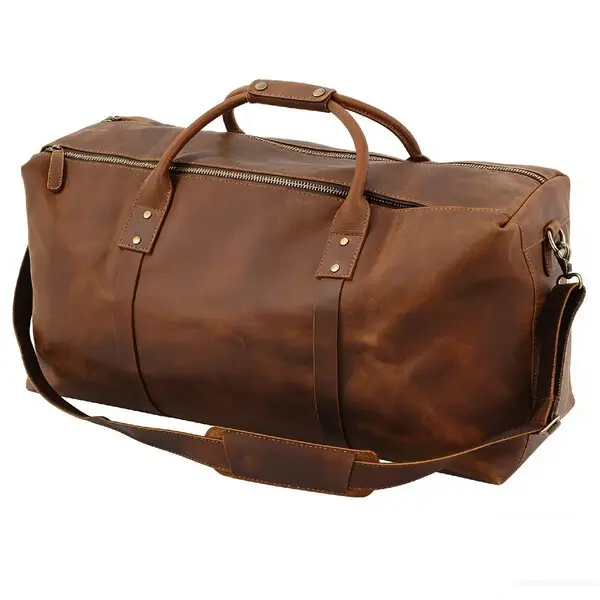 TOURI Genuine Leather Luggage Bag - Brown