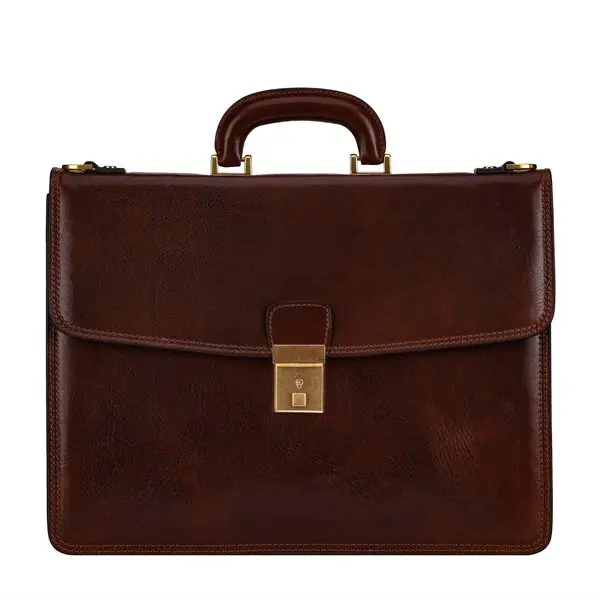 TIME RESISTANCE Leather Briefcase The Sound Of The Mountain - Brown