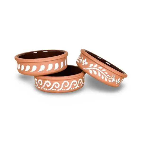 CASA DUNIYA Hand-painted Tribal Clay Ramekins & Dipping Bowls Set Of Three - Brown
