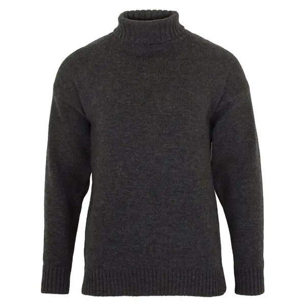 PAUL JAMES KNITWEAR The Modern Submariner Roll Neck Merino Wool Porter Jumper Charcoal - Black