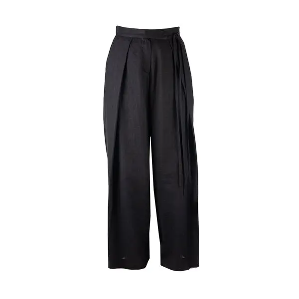 UNA BERZINA Linen Wide Leg Trousers - Black