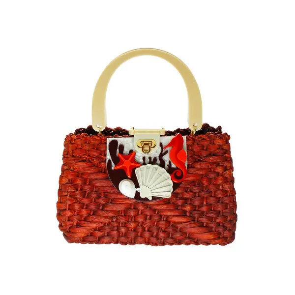GISSA BICALHO Handmade Bag Straw Deep Sea - Red