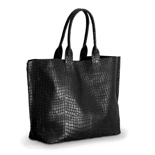 JUAN-JO Croc Embossed Extra Large Tote Bag Maxi - Black