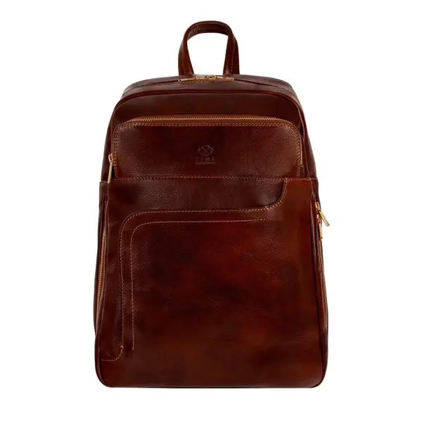 TIME RESISTANCE Leather Travel Backpack L. A. Confidential - Brown