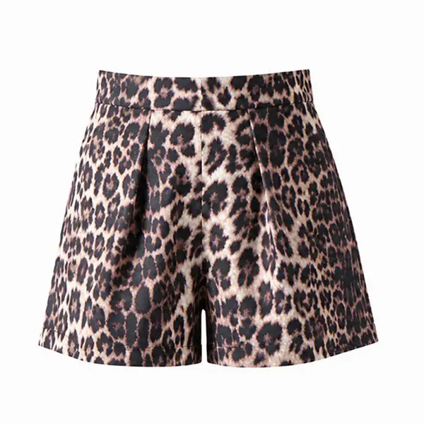 Loveist Store Leopard Print Pleated Shorts - Brown
