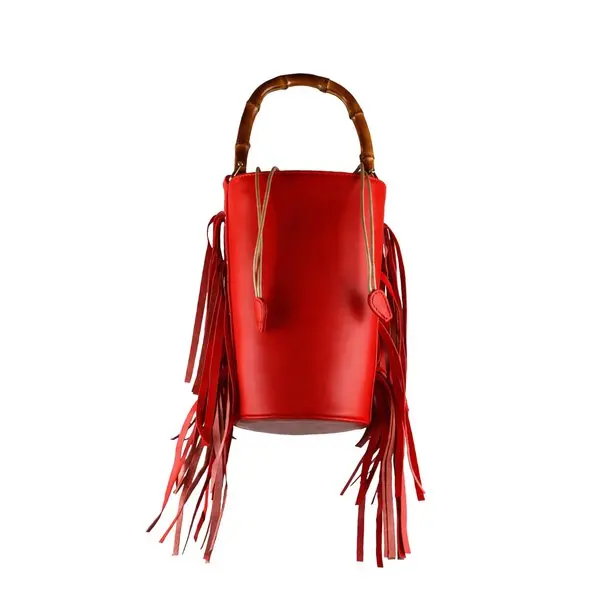 F3ROG BY RANA Fringe Crossbody Bucket Bag - Red