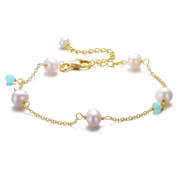 GENEVIVE Rachel Glauber Plated Bracelet With Lustrous Pearls - Gold