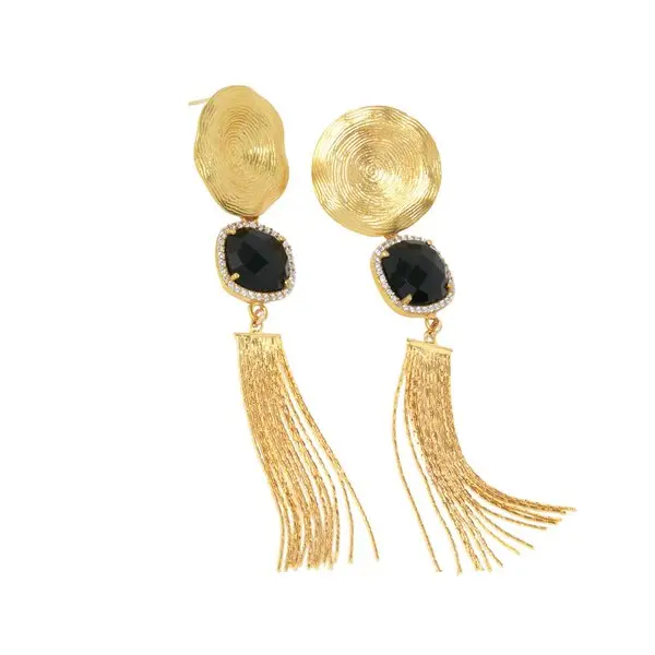 SAHARAS ESSENTIALS Black Onyx Gemstone Earrings - Gold
